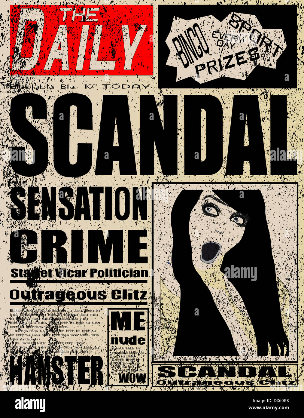 A typical daily fictitious newspaper with the red top, banner ...