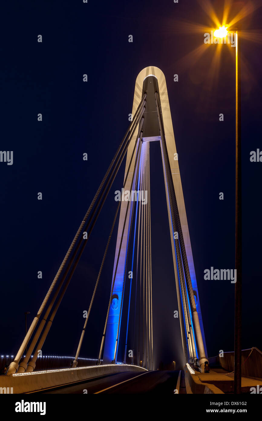 bridge whit blue light over the river Stock Photo - Alamy