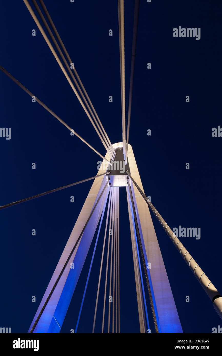 bridge whit blue light over the river Stock Photo - Alamy