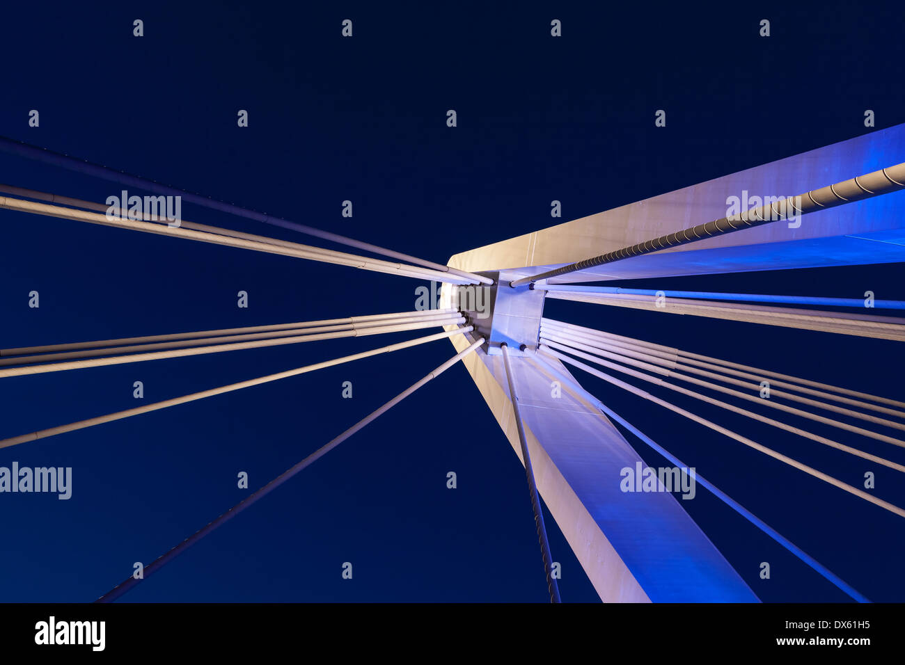 bridge whit blue light over the river Stock Photo - Alamy
