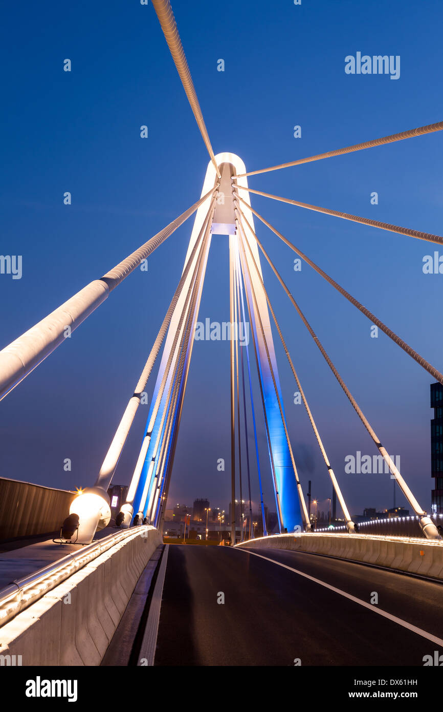 bridge whit blue light over the river Stock Photo - Alamy