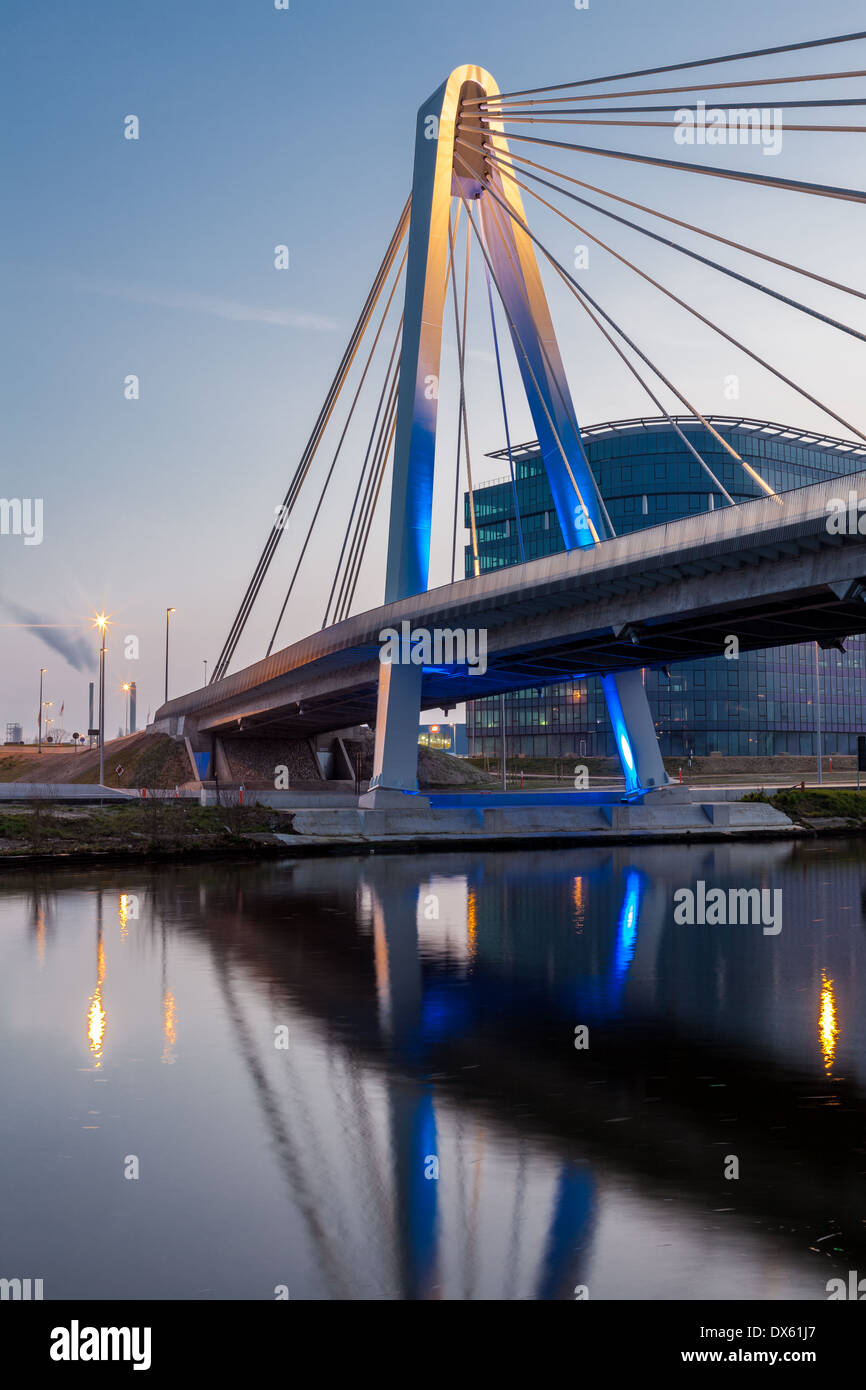 bridge whit blue light over the river Stock Photo - Alamy