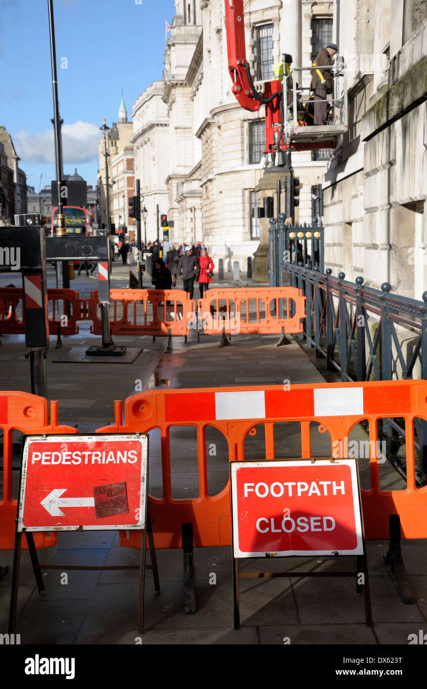 London, England, UK. Footpath closed - pedestrian diversion Stock Photo ...