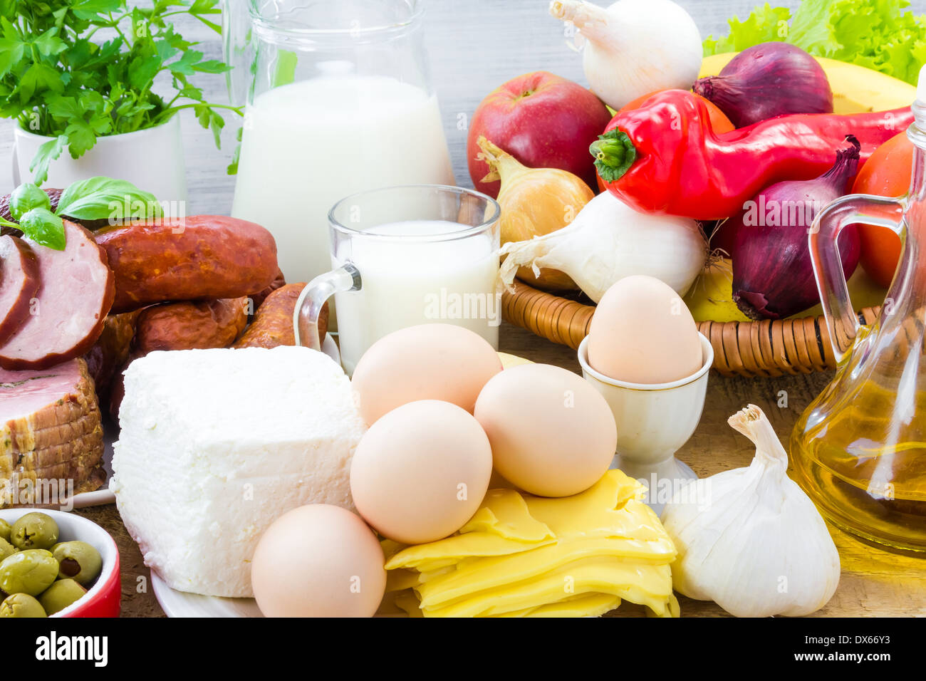 Set of many different foods - healthy diet Stock Photo - Alamy