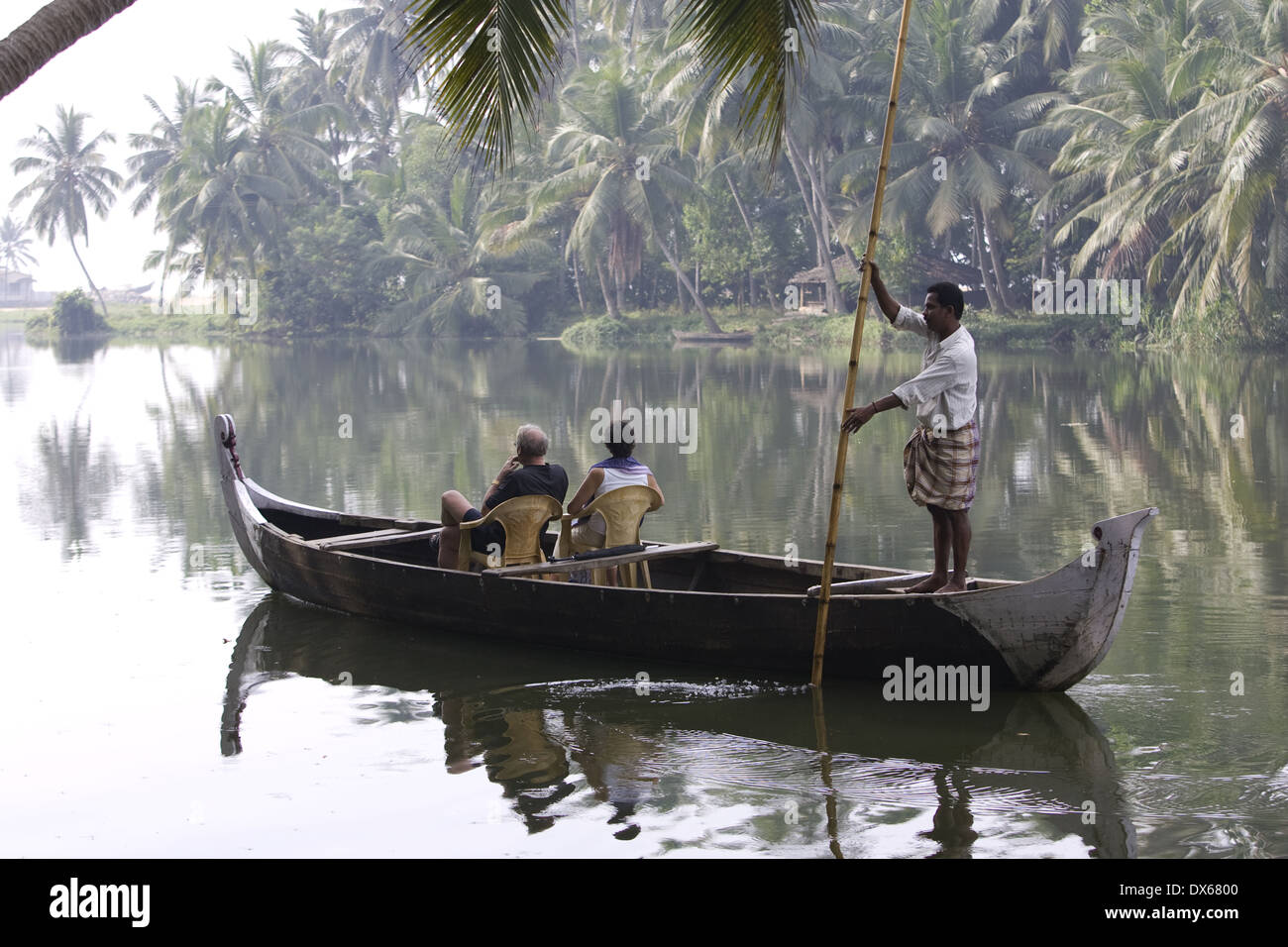 Kerala, India, Backwater with traditional boat Stock Photo - Alamy