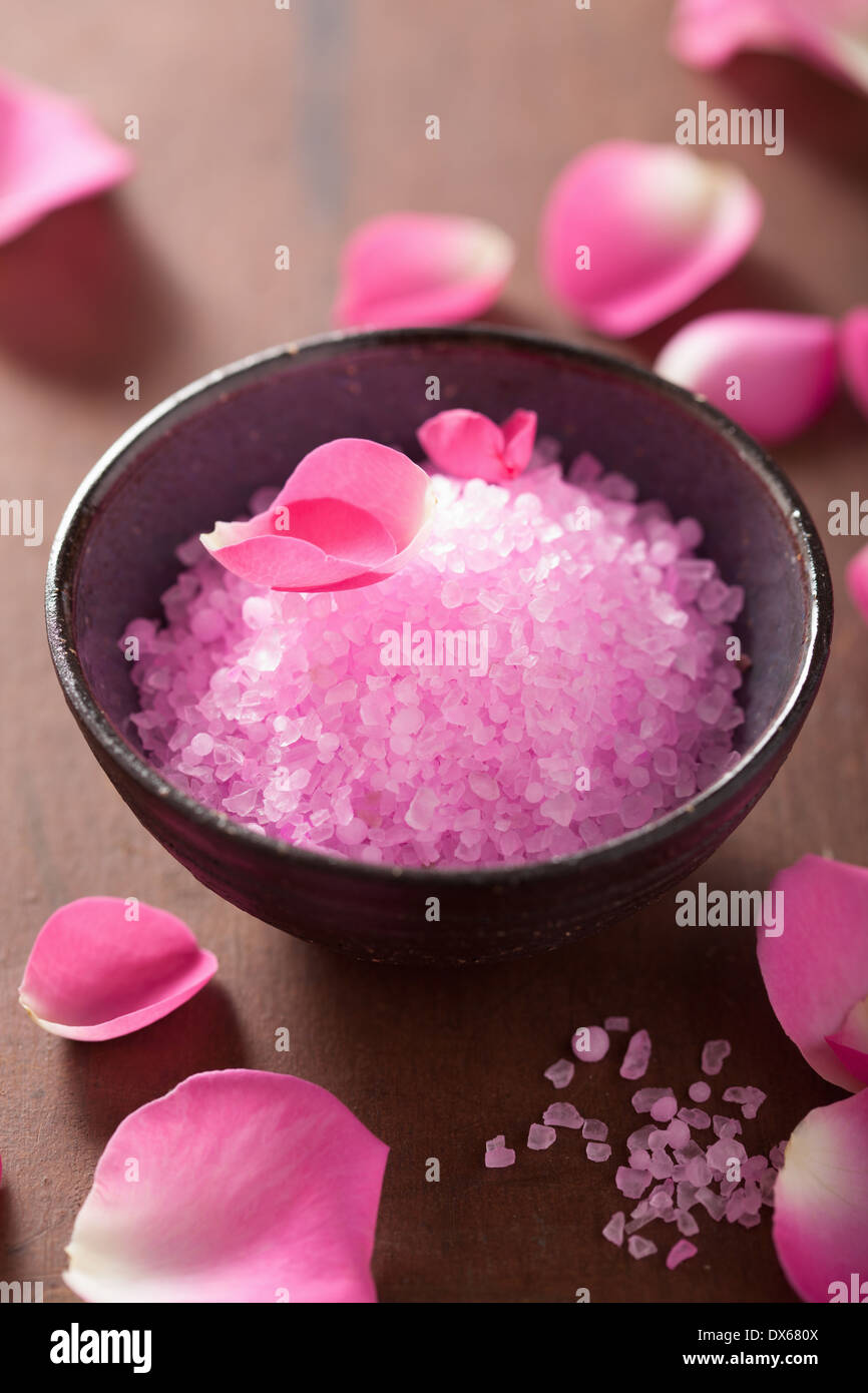 flower salt and rose petals for spa Stock Photo - Alamy