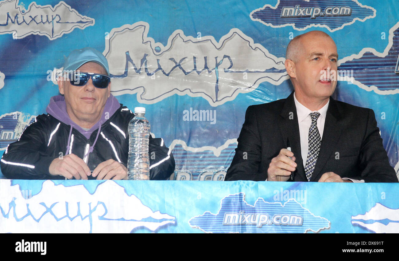 Neil Tennant and Chris Lowe of Pet Shop Boys attend an autograph ...