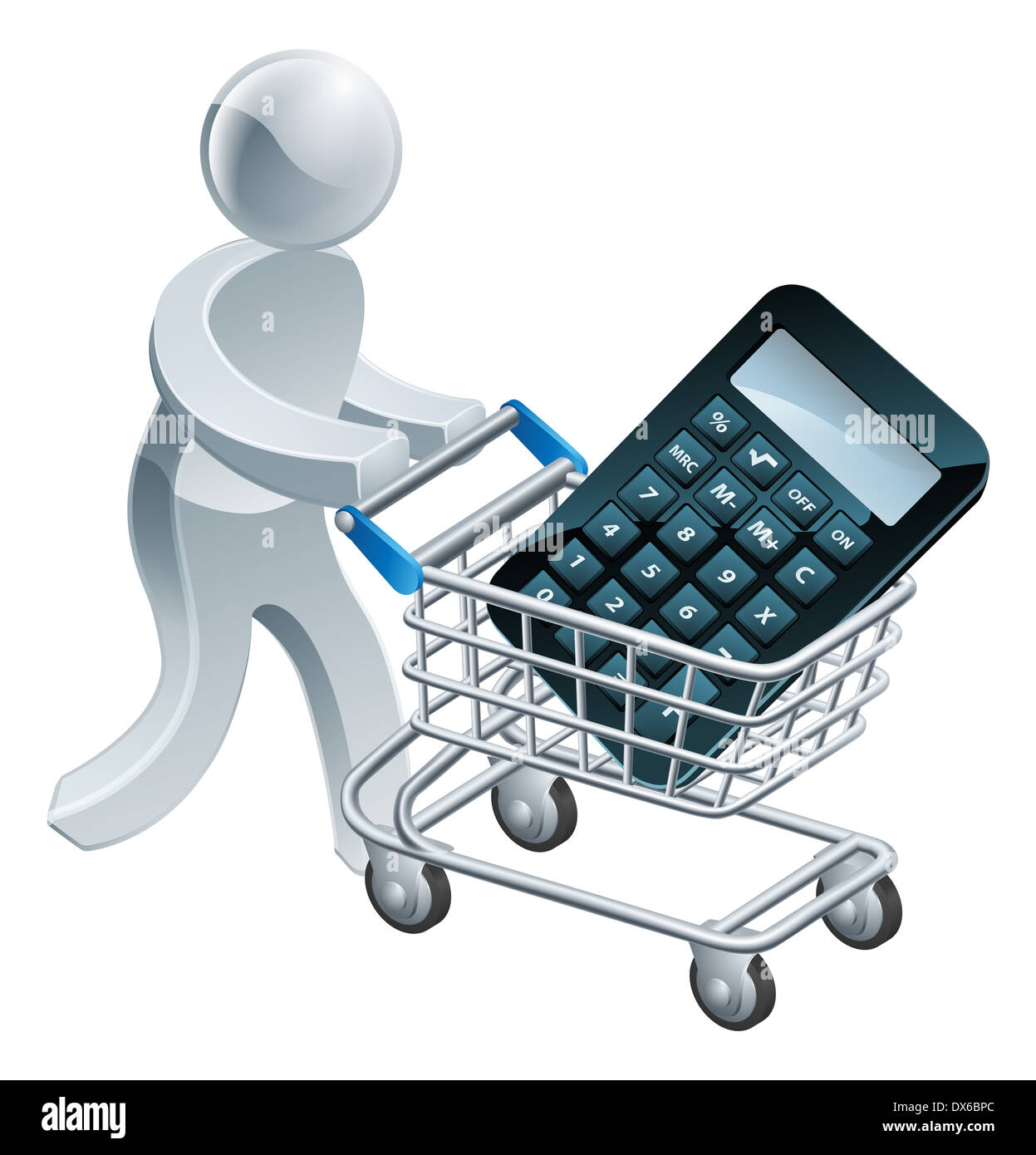 Shopping cart calculator person, a person pushing supermarket shopping ...