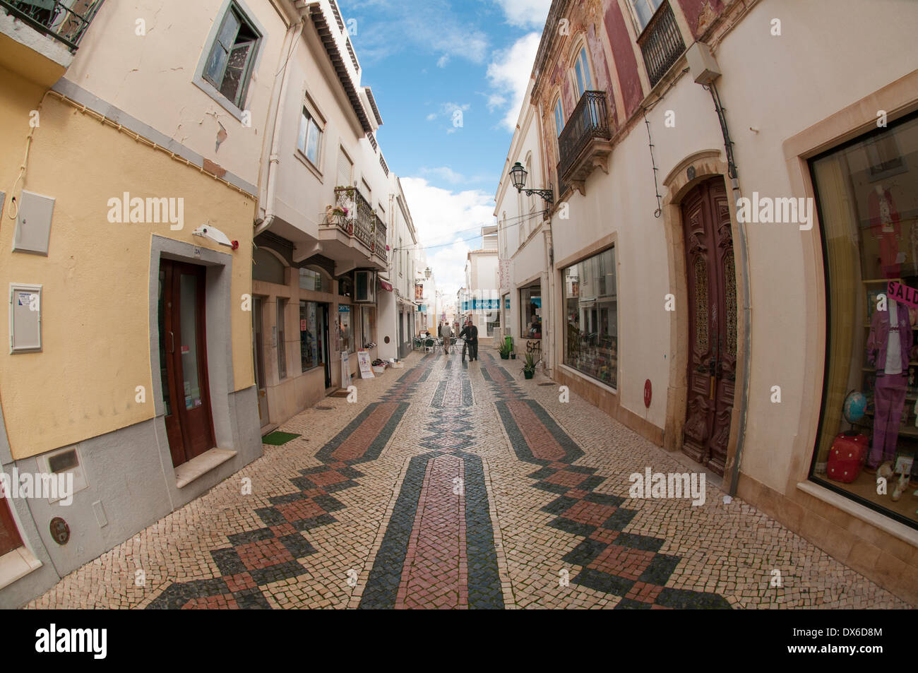 Traditional mosaic tiled street in the old town of Lagos, Portugal ...