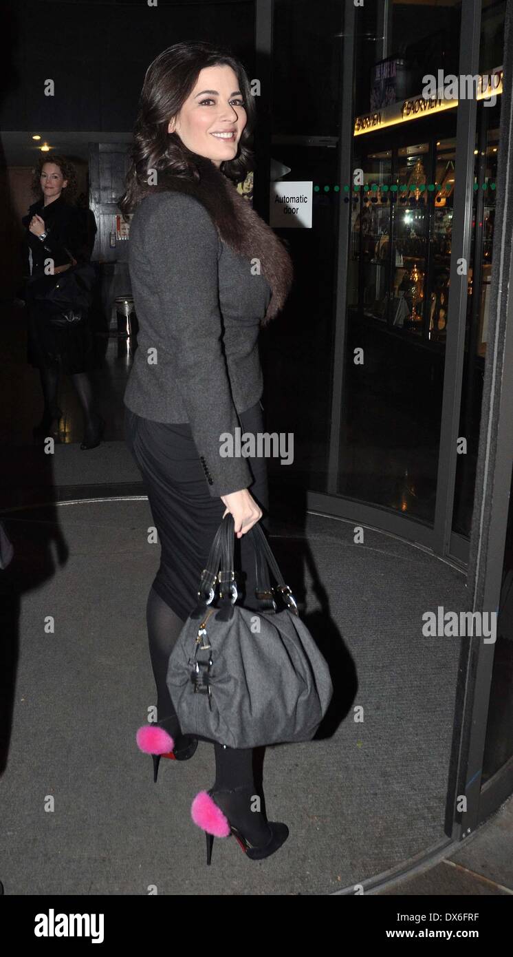 Nigella Lawson Arriving at RTE studios wearing pink fluffy Louboutin ...