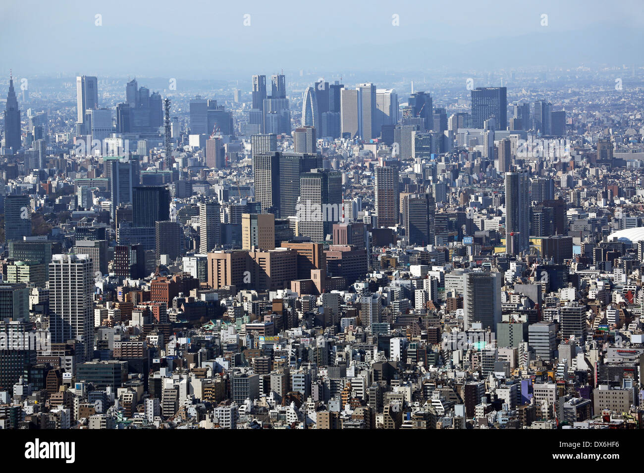 General aerial view of the city skyline looking towards Shinjuku, Tokyo ...