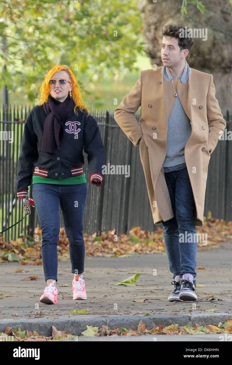 Nick Grimshaw walks through Primrose Hill with a friend London, England ...