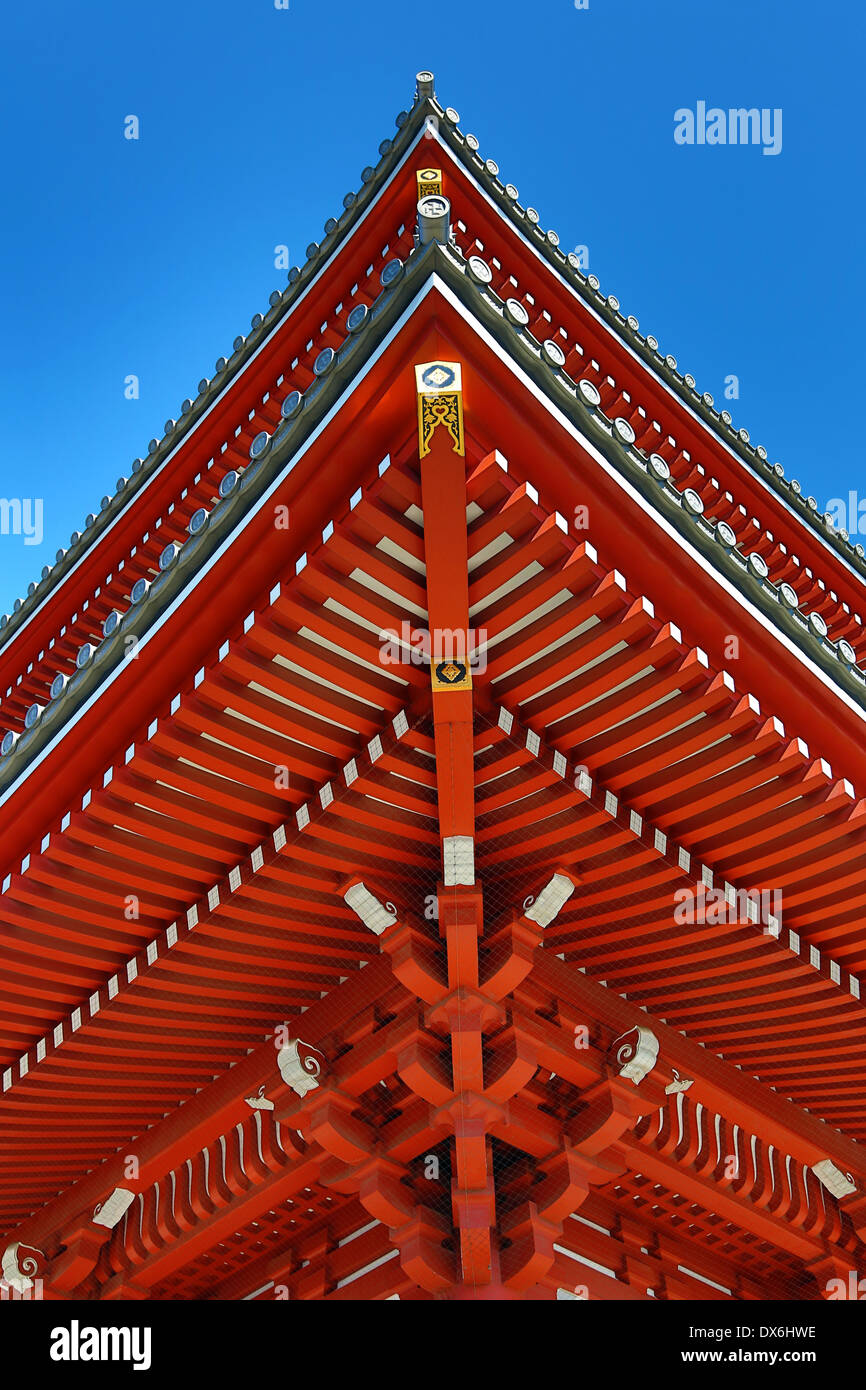 Traditional wooden roof at the Shinto Shrine at Senso-Ji Buddhist ...