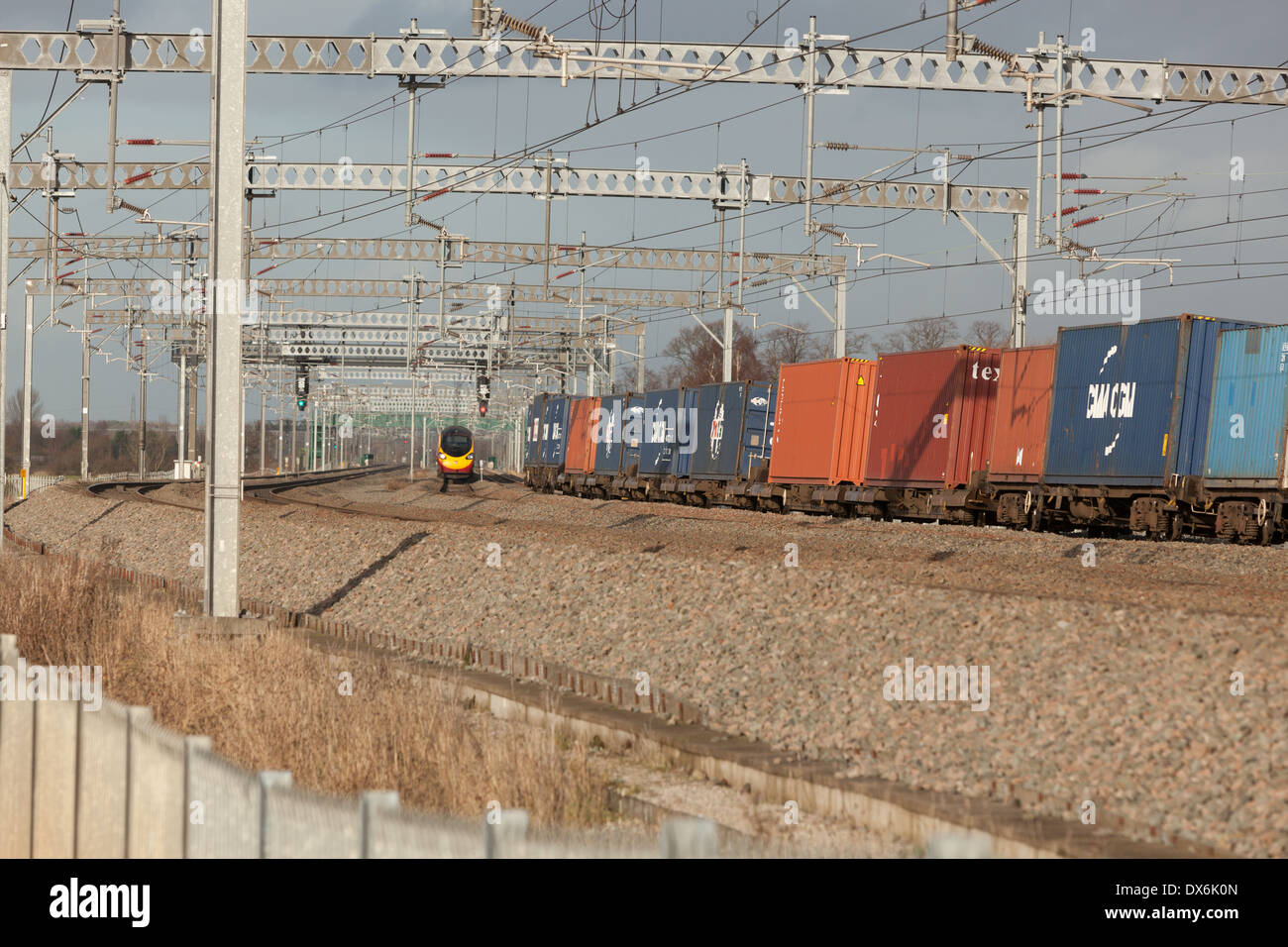 Freight & passenger trains on the West Coast Main Line in the Midlands ...