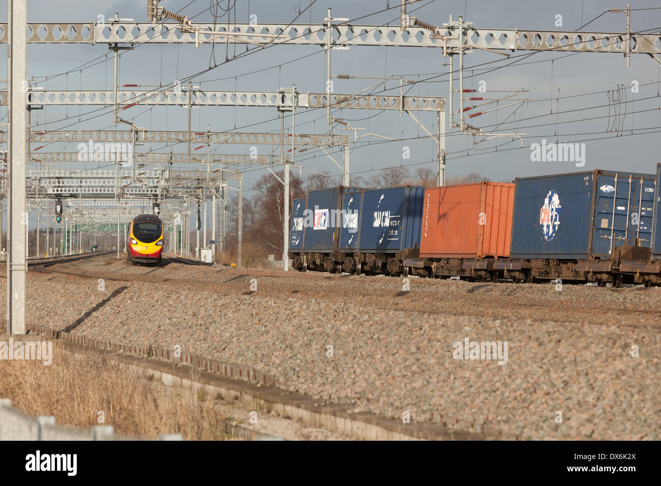 Freight & passenger trains on the West Coast Main Line in the Midlands ...