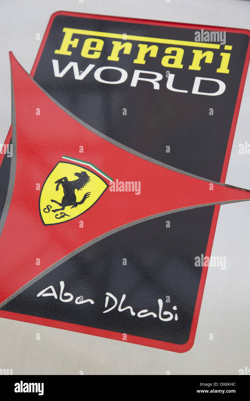 Middle East, UAE, Abu Dhabi, Yas Island, Ferrari World, Sign Stock ...