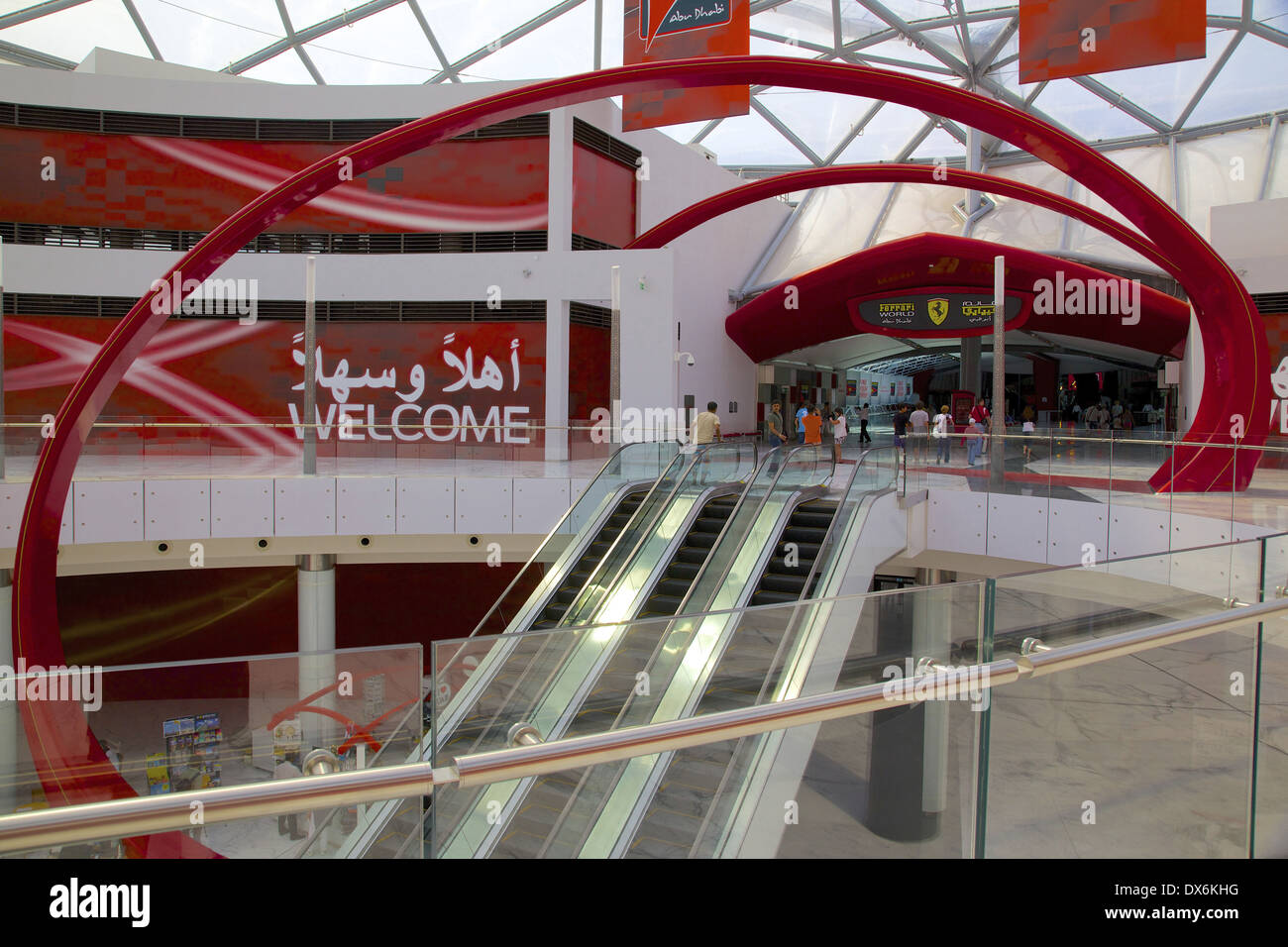 Middle East, UAE, Abu Dhabi, Yas Island, Ferrari World, Entrance Stock ...