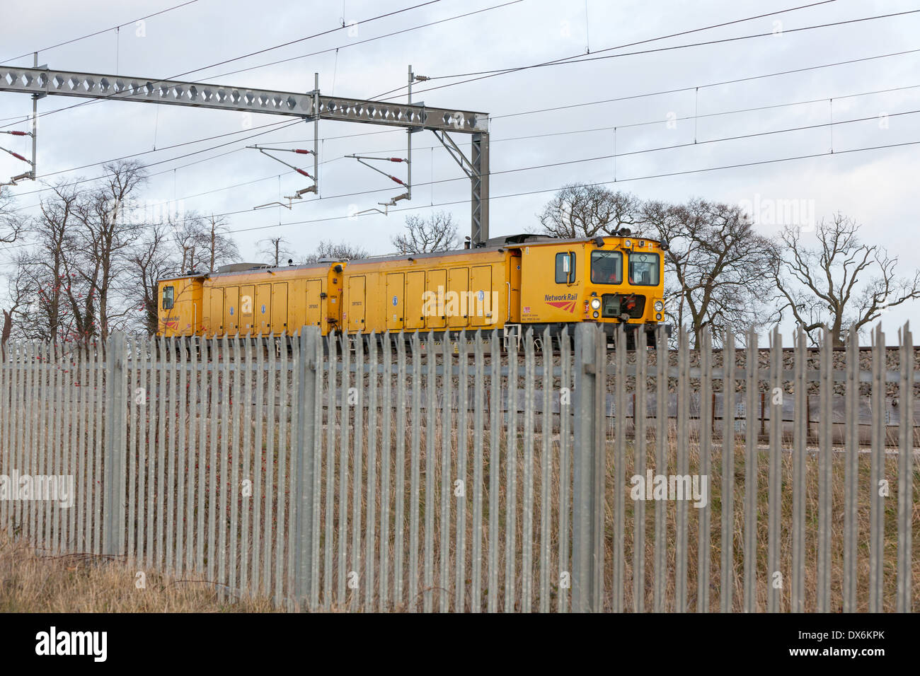 A rail grinding train working along a section of the West Coast Main ...