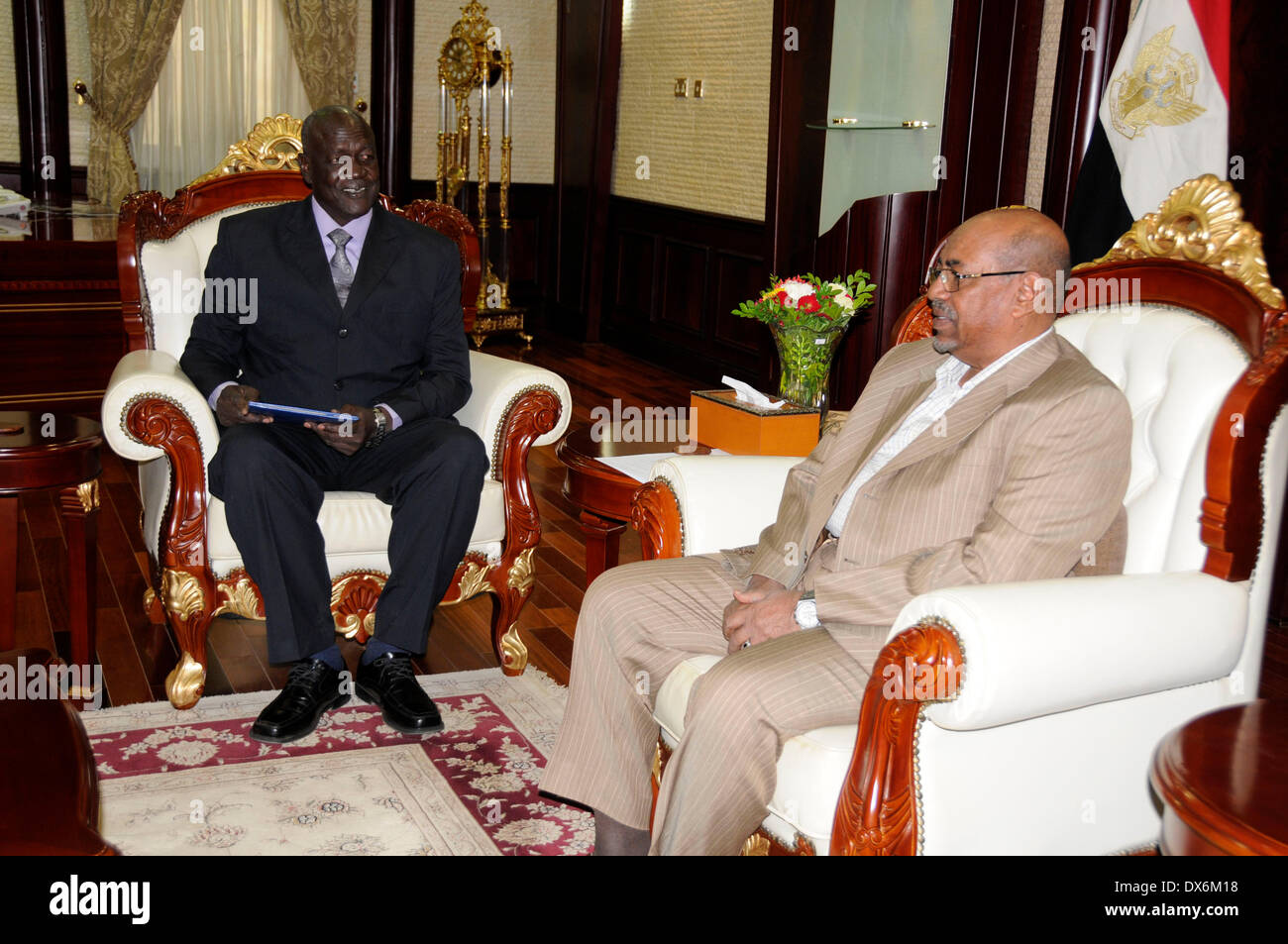 Khartoum, Sudan. 19th Mar, 2014. Sudanese President Omar al-Bashir (R ...
