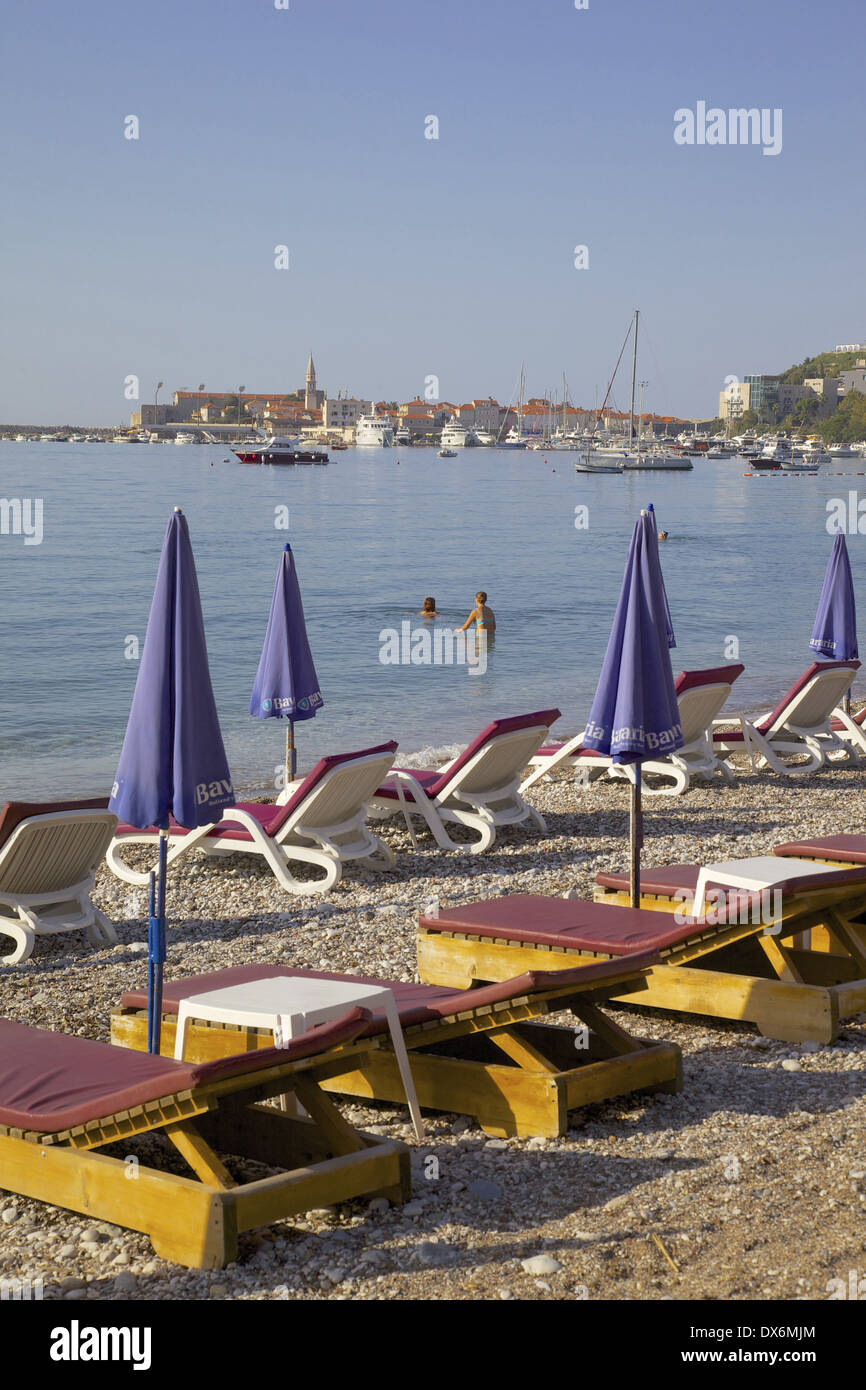 Europe, Montenegro, Budva Bay, View of Budva Old Town & Beach Stock ...