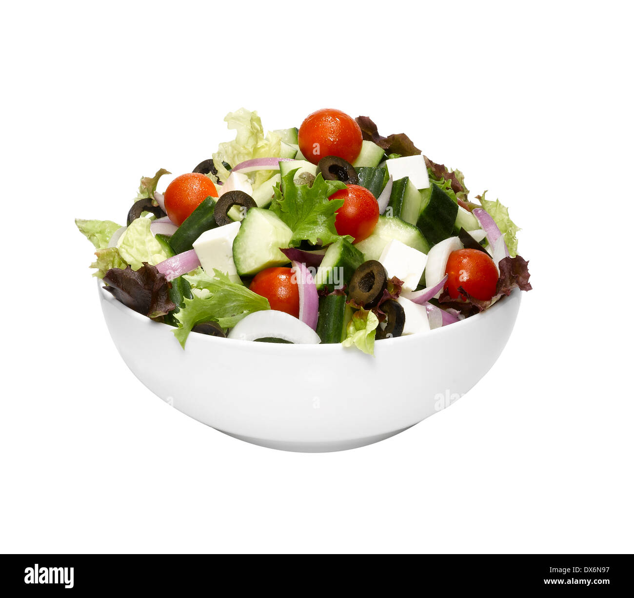 Salad green olives feta tomato Cut Out Stock Images & Pictures - Alamy