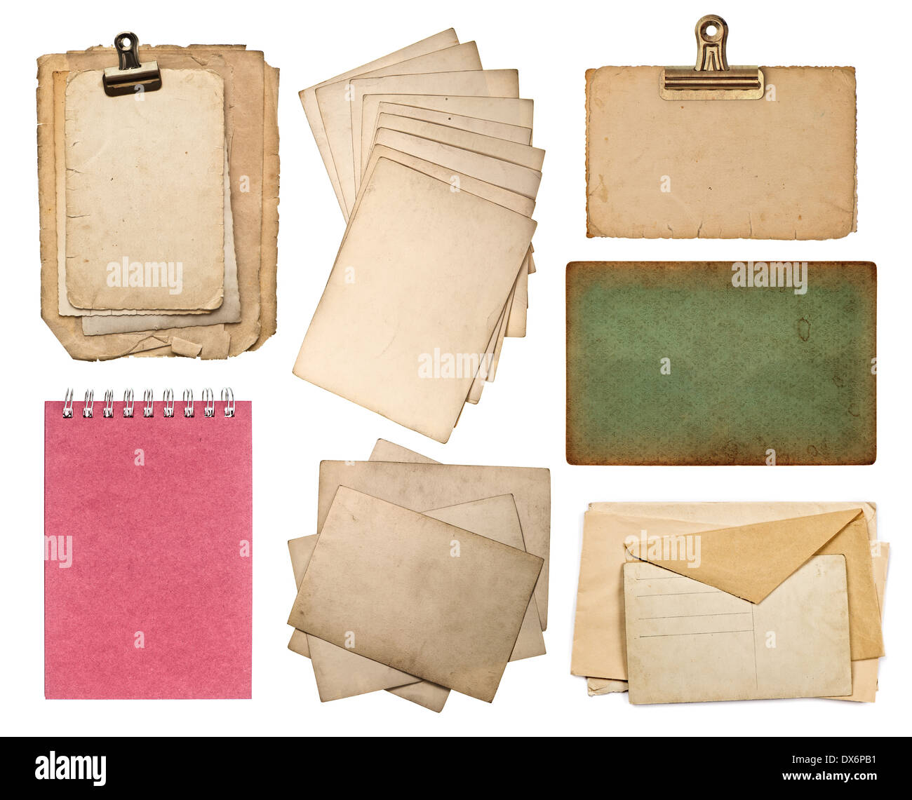 set of various old paper sheets. vintage photo album and book pages ...