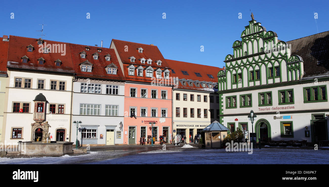 Historic buildings on the market place in Weimar, Germany Stock Photo ...