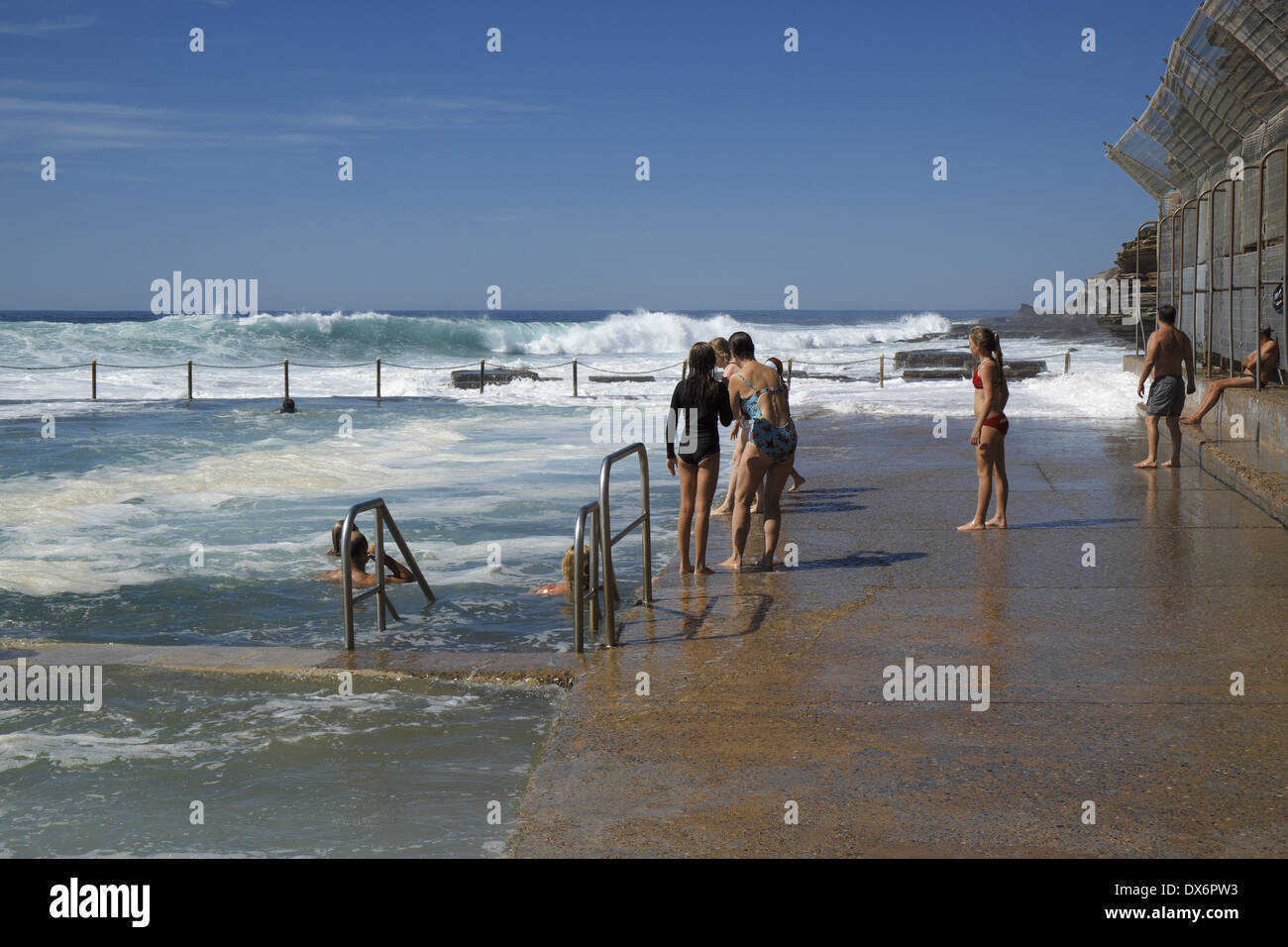 high waves flood the beach swimming pool at avalon beach,sydney Stock ...