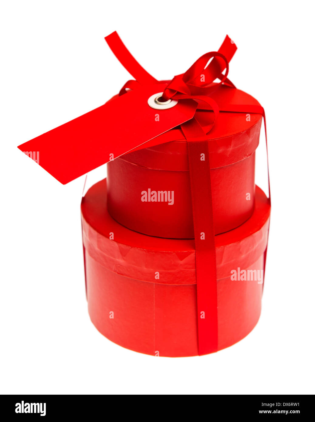 red gift box with ribbon bow isolated on white background Stock Photo ...