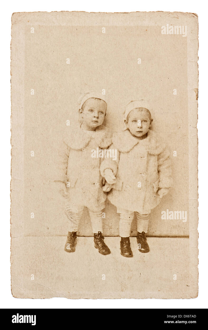 antique retro portrait of two kids ca. 1910. sentimental nostalgic ...