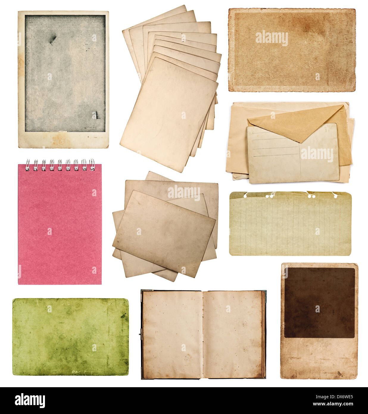 set of various old paper sheets. vintage photo album and book pages ...