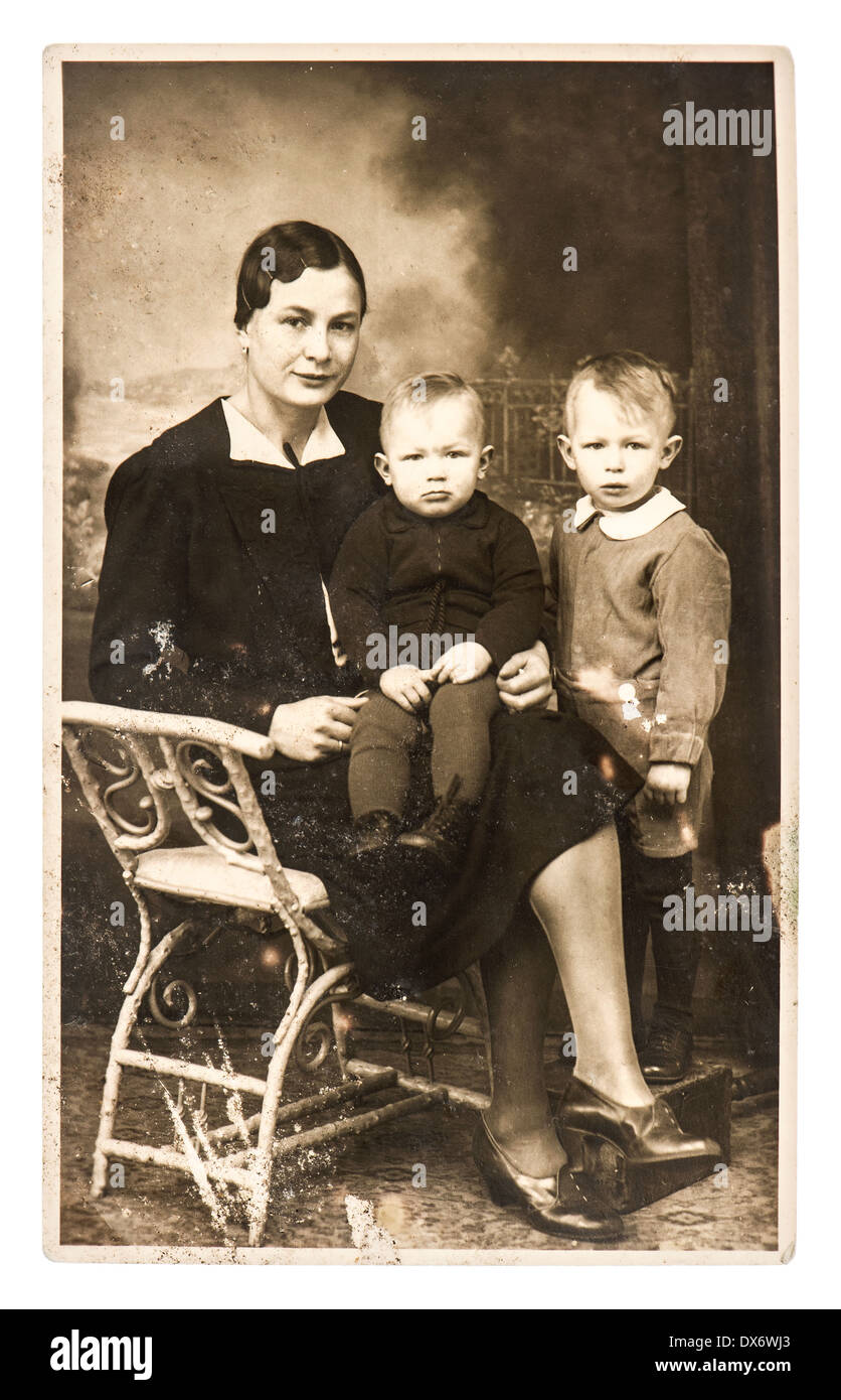 BERLIN, GERMANY - CIRCA 1935: antique portrait of mother with children ...