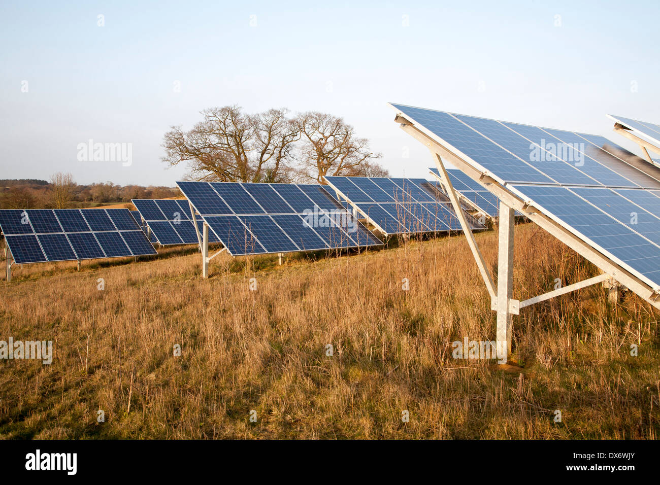 Solar array of photovoltaic panels in countryside at Bromeswell ...