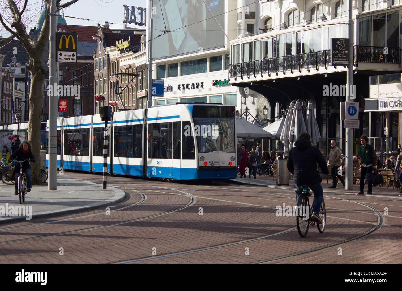 Dutch tram in Rembrandt Square Amsterdam Netherlands Stock Photo - Alamy