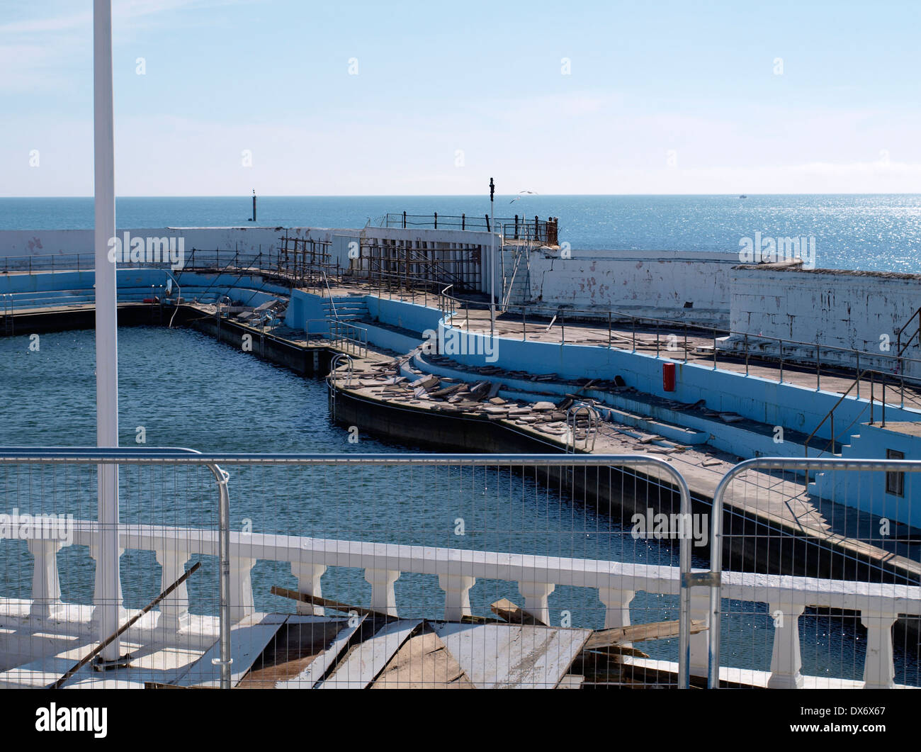 Damage to the Jubilee seapool from bad weather, Penzance, Cornwall, UK ...