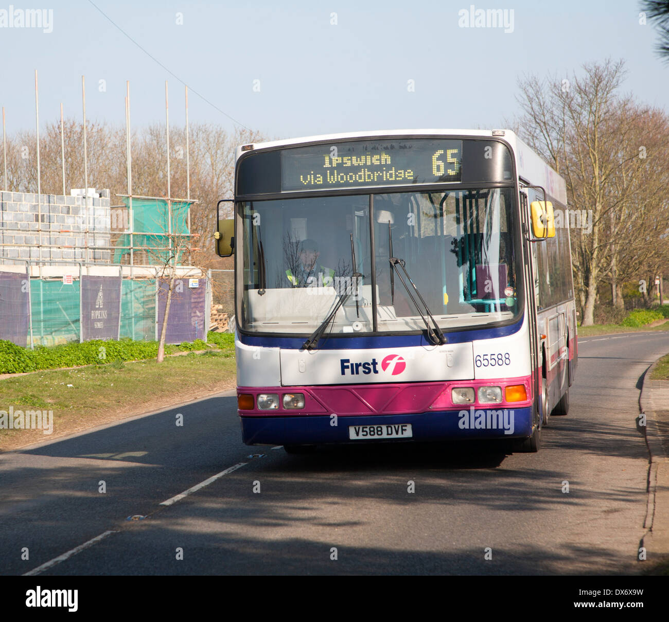 Country bus operated by First Bus Group transport company, Snape ...