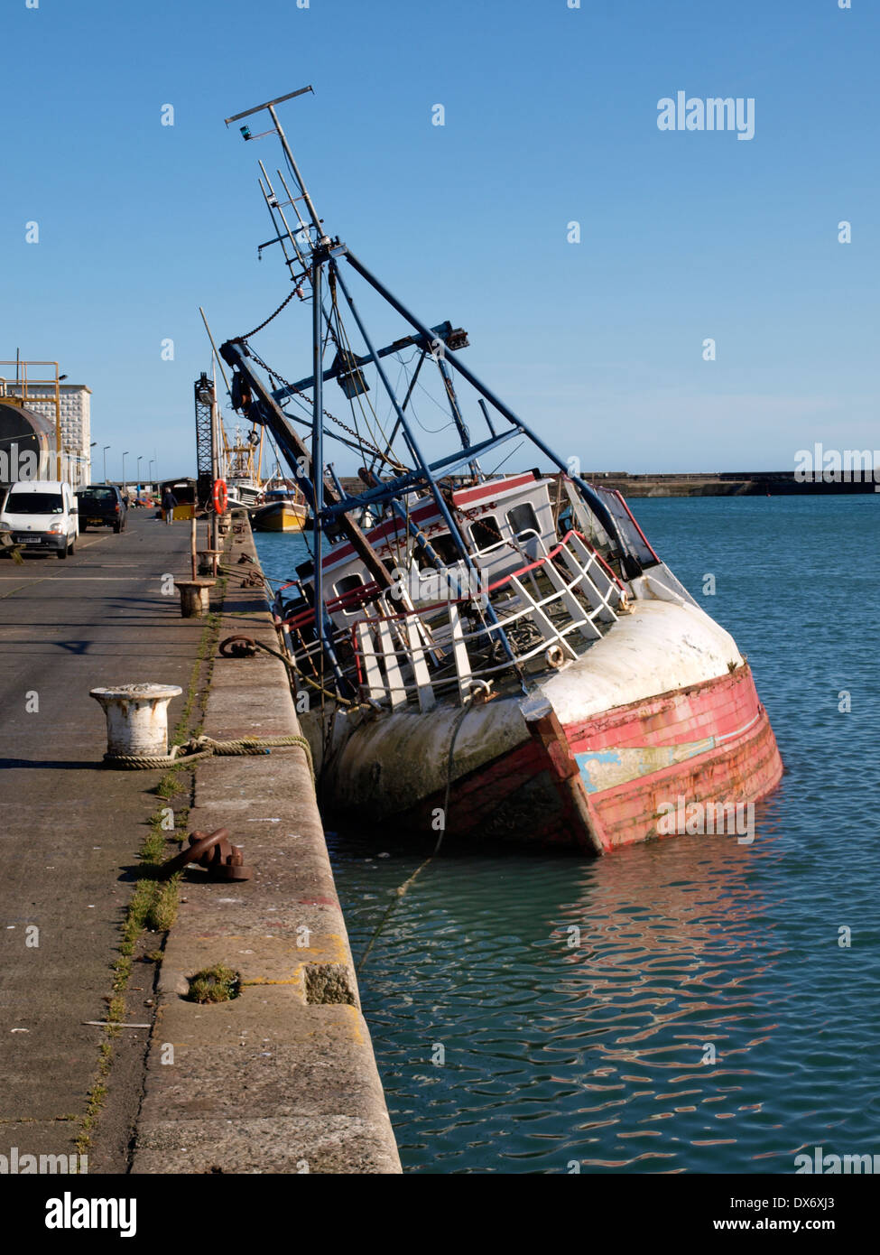 Sinking fishing trawler, Newlyn Harbour, Penzance, Cornwall, UK Stock ...