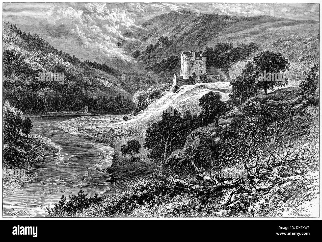 An engraving entitled "Neidpath Castle" scanned at high resolution from ...