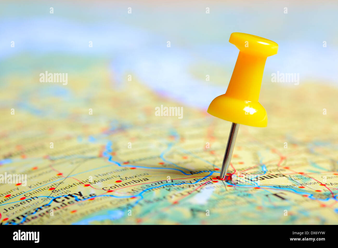 Push pin in a map, close up Stock Photo - Alamy