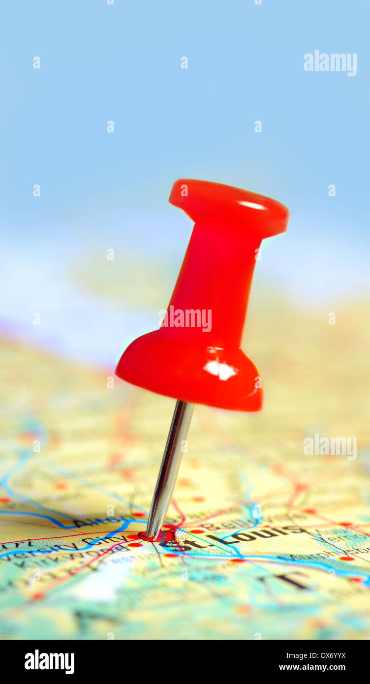 Push pin in a map, close up Stock Photo - Alamy