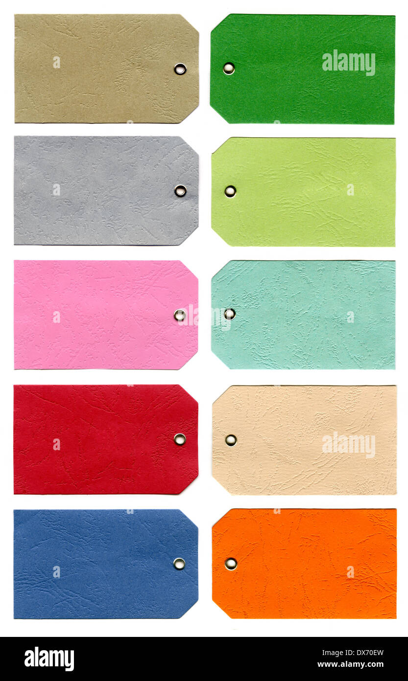 Ten different coloured 'Tags' over a white background Stock Photo - Alamy