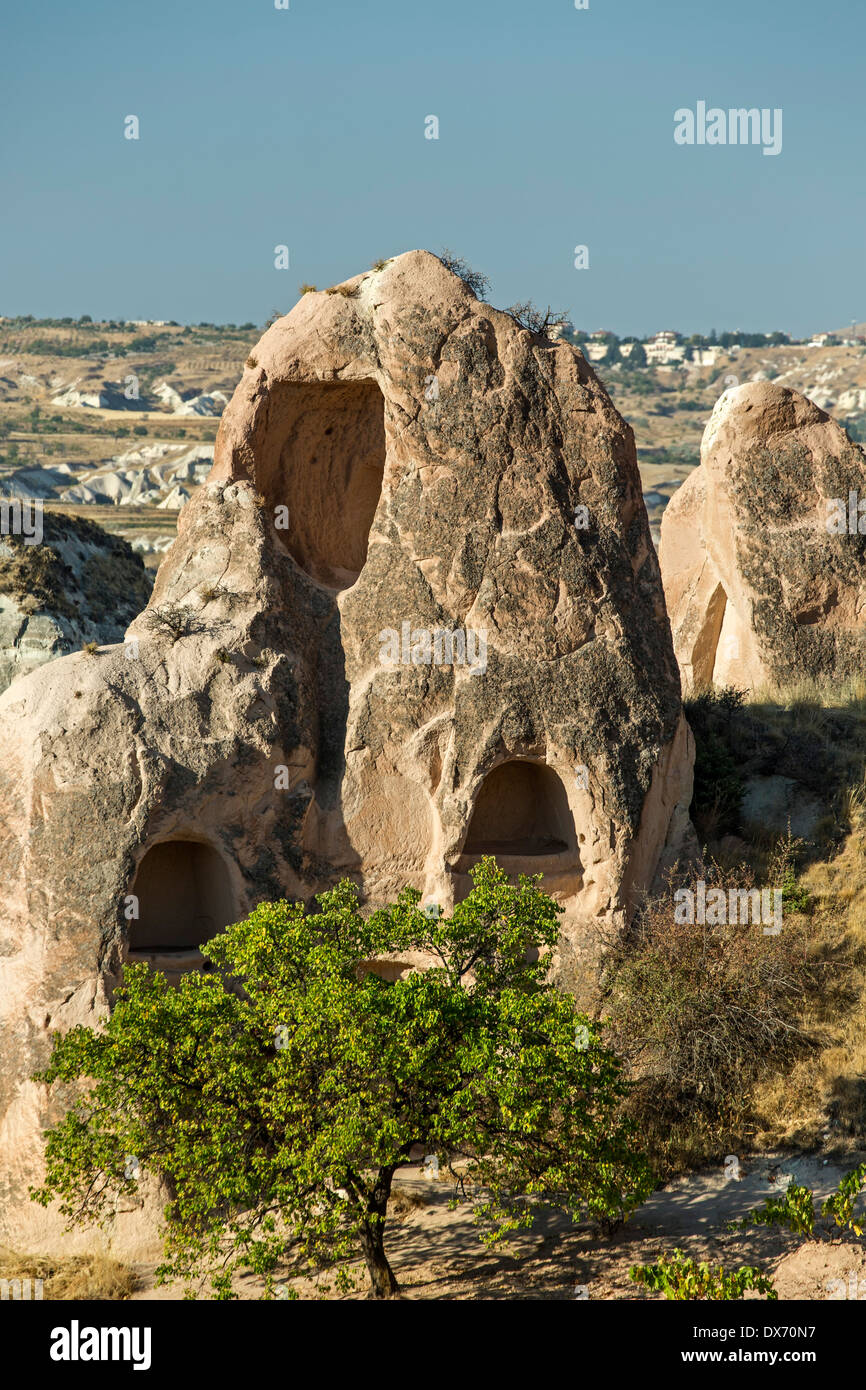 Dwellings in fairy chimneys, Red Valley, Cappadocia, Turkey Stock Photo ...
