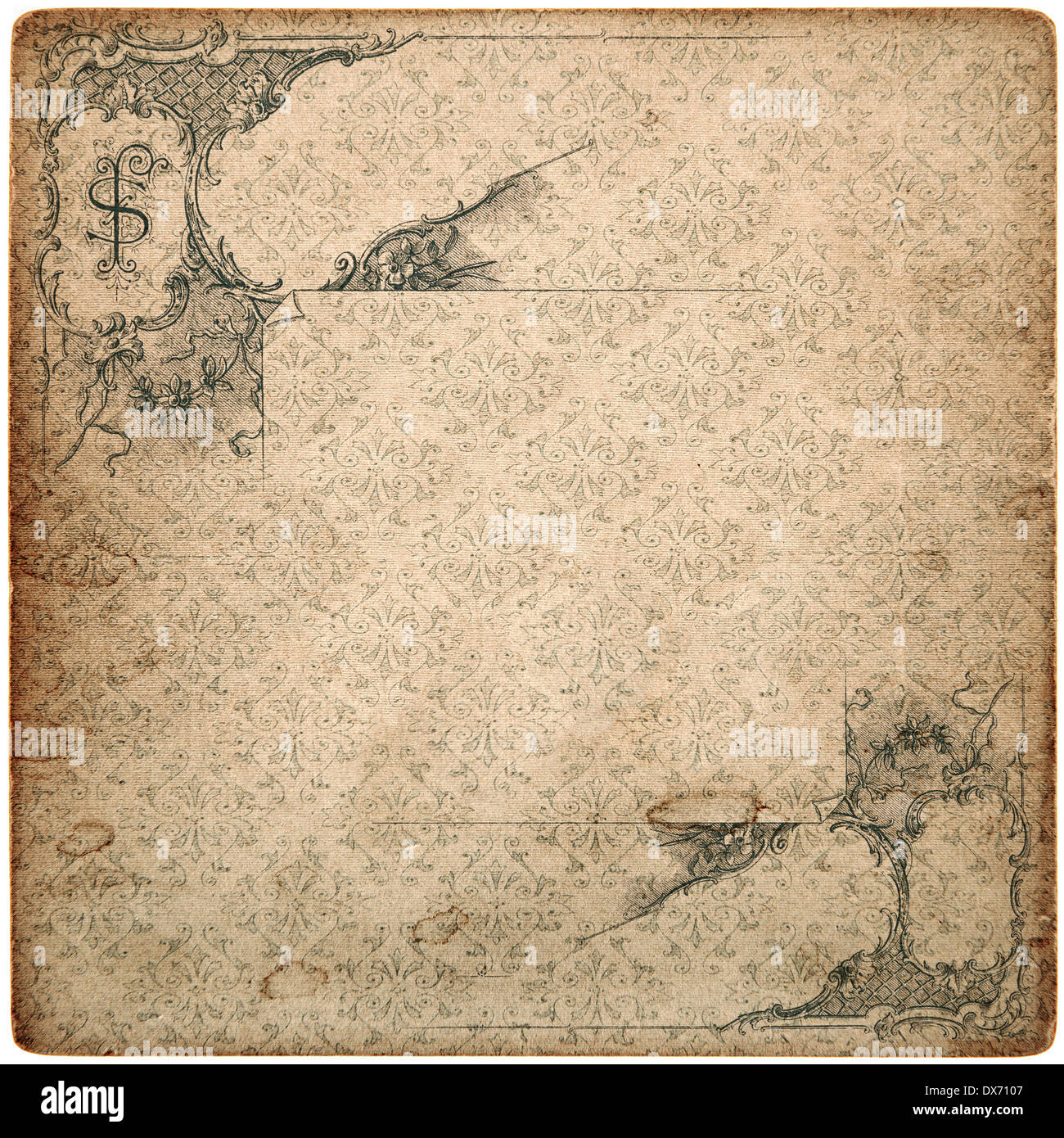 old card with antique pattern isolated on white. vintage grunge paper ...