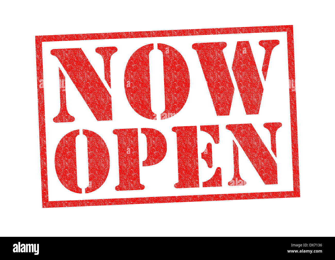 NOW OPEN Rubber Stamp over a white background Stock Photo - Alamy