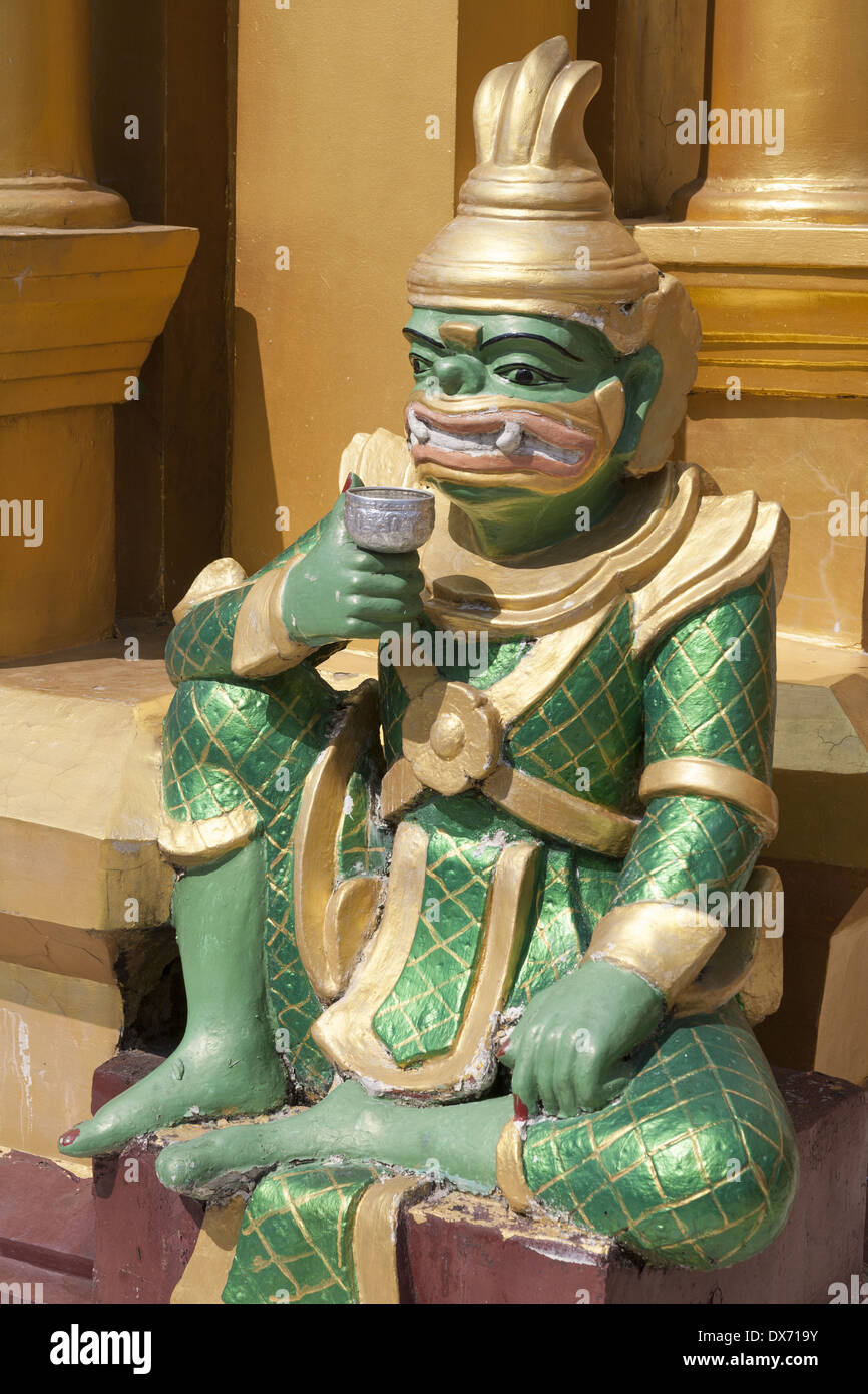 Mythological demon statue at Shwedagon Pagoda, Yangon, (Rangoon ...