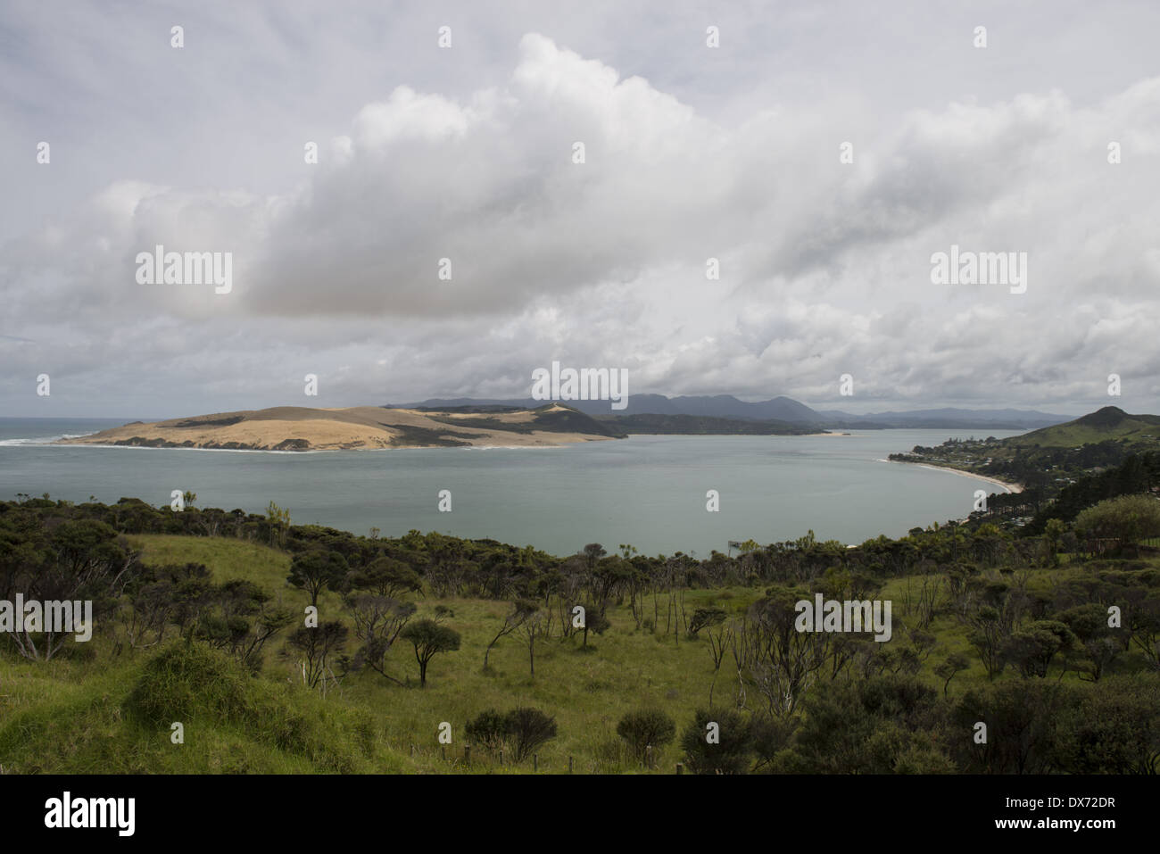 South Head at the entrance to Hokianga Harbour. Looking north across ...