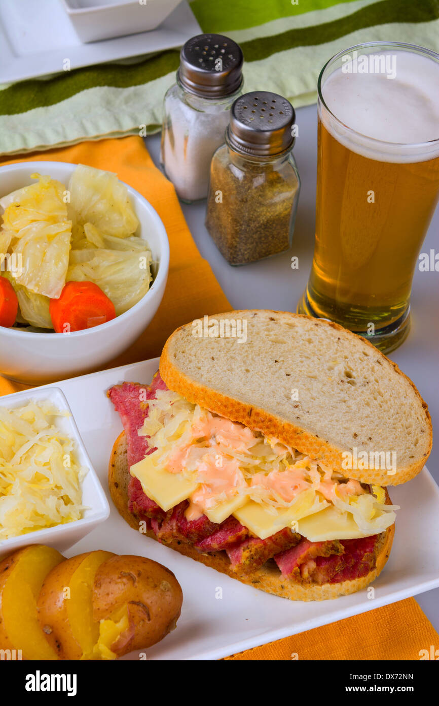 St Patricks Day Reuben Sandwich with Corned Beef, Sauer Kraut, Swiss ...