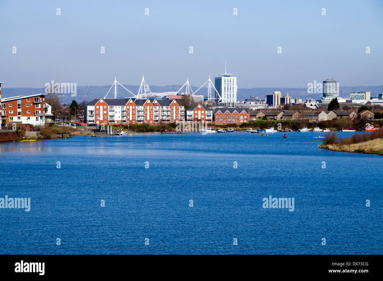 Cardiff city centre river taff skyline view town wales hi-res stock ...