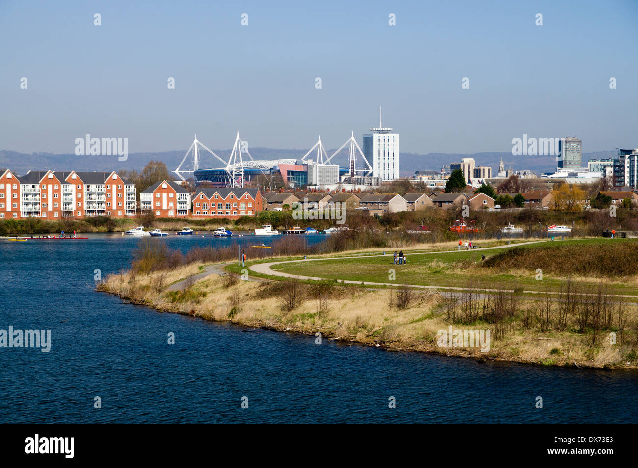 Cardiff city centre river taff skyline view town wales hi-res stock ...