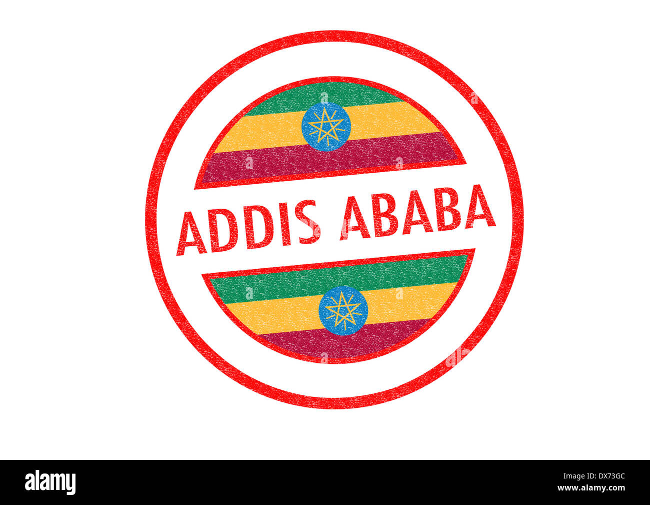 Passport-style ADDIS ABABA (capital of Ethopia) rubber stamp over a ...